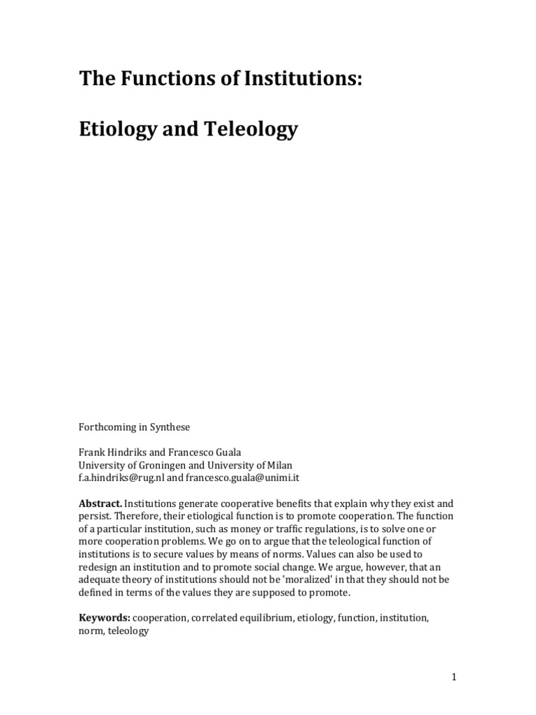 The Functions of Institutions Etiology A PDF | PDF | Institution | Game ...