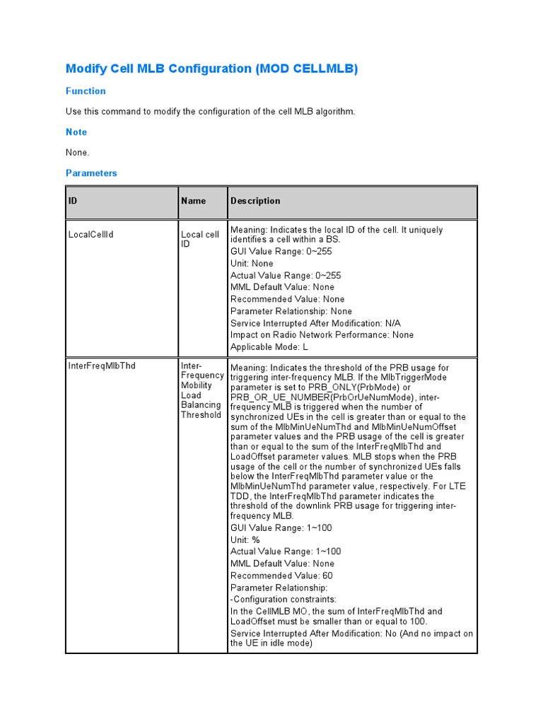 Modify Cell Mlb Configuration Mod Cellmlb Function Pdf Parameter Computer Programming 9790