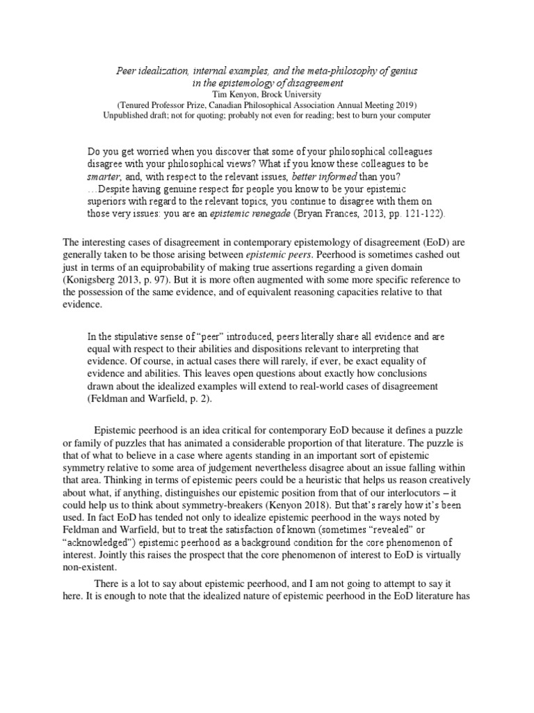 Peer Idealization Internal Examples and | PDF | Free Will | Epistemology