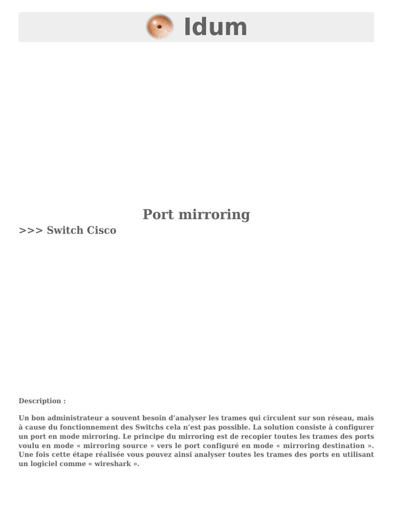 Configuration du Port Mirroring Cisco | PDF | Commutateur réseau | Ethernet