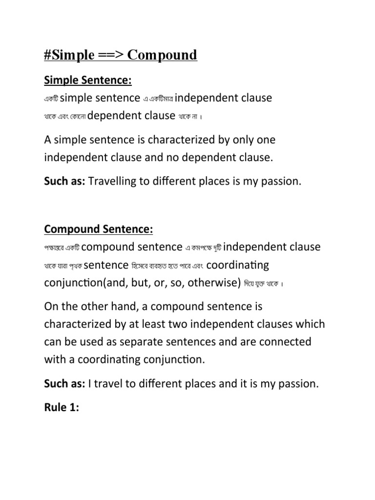 Simple Complex and Compound | PDF | Sentence (Linguistics) | Syntax