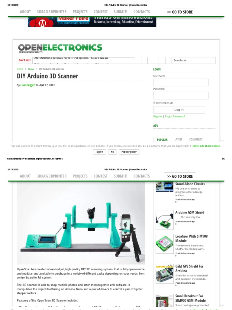 DIY Arduino 3D Scanner - Open Electronics | PDF | Arduino | Image Scanner