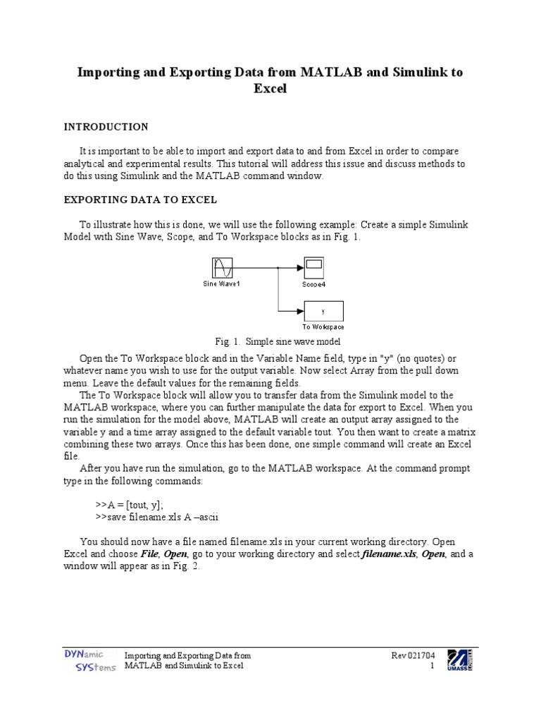 Simulink Importing Exporting To Excel Pdf Matlab Microsoft Excel 8536