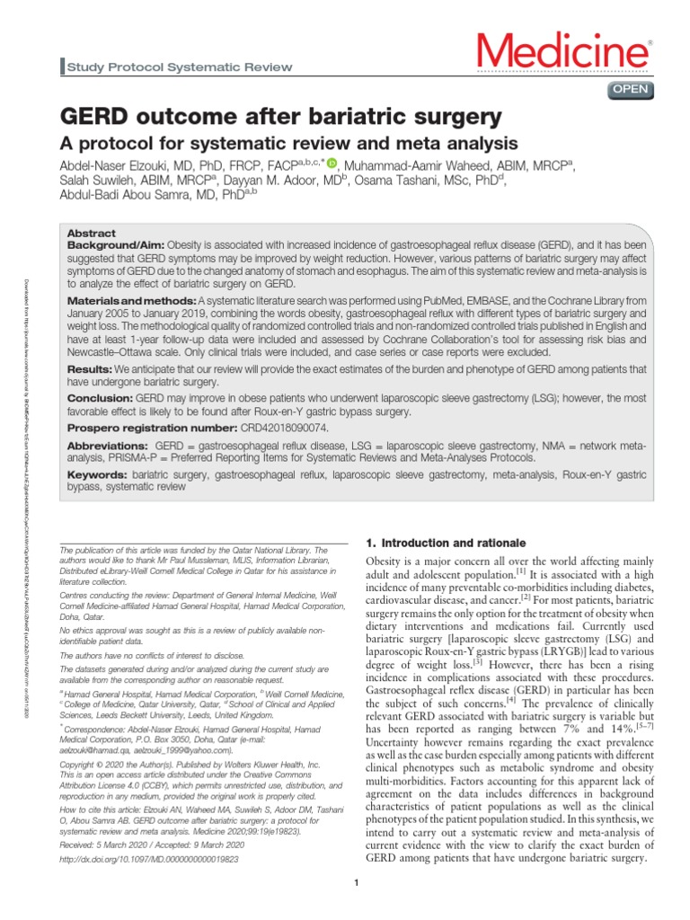 GERD Outcome After Bariatric Surgery A Protocol.4 | PDF | Systematic ...
