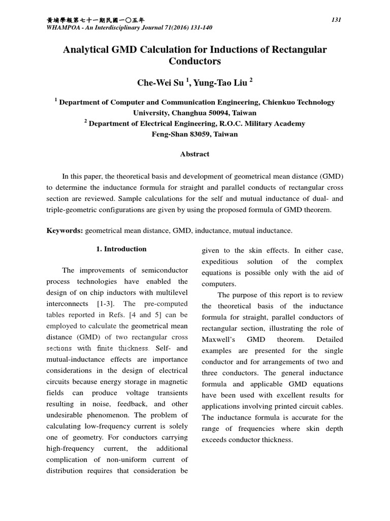 Analytical GMD for Rectangular Conductors | PDF | Inductance ...