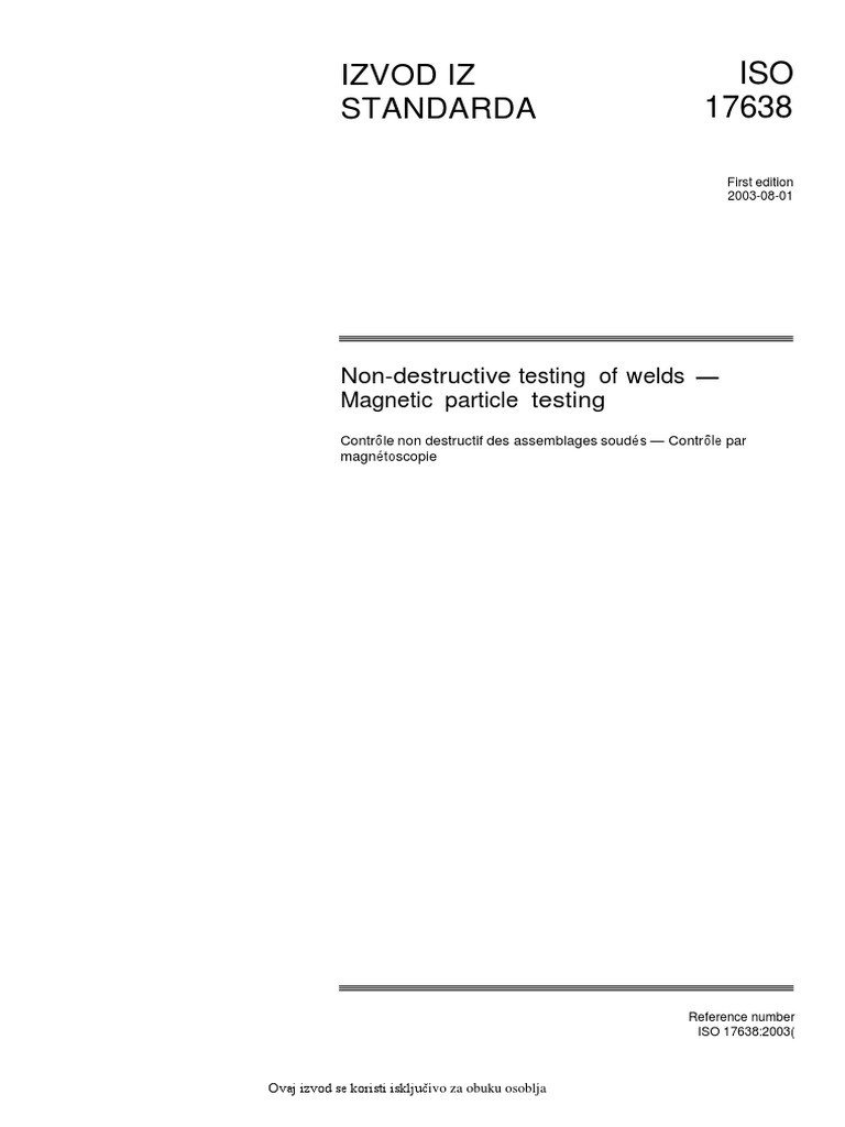 Iso 17638 Izvod | PDF | Nondestructive Testing | Welding