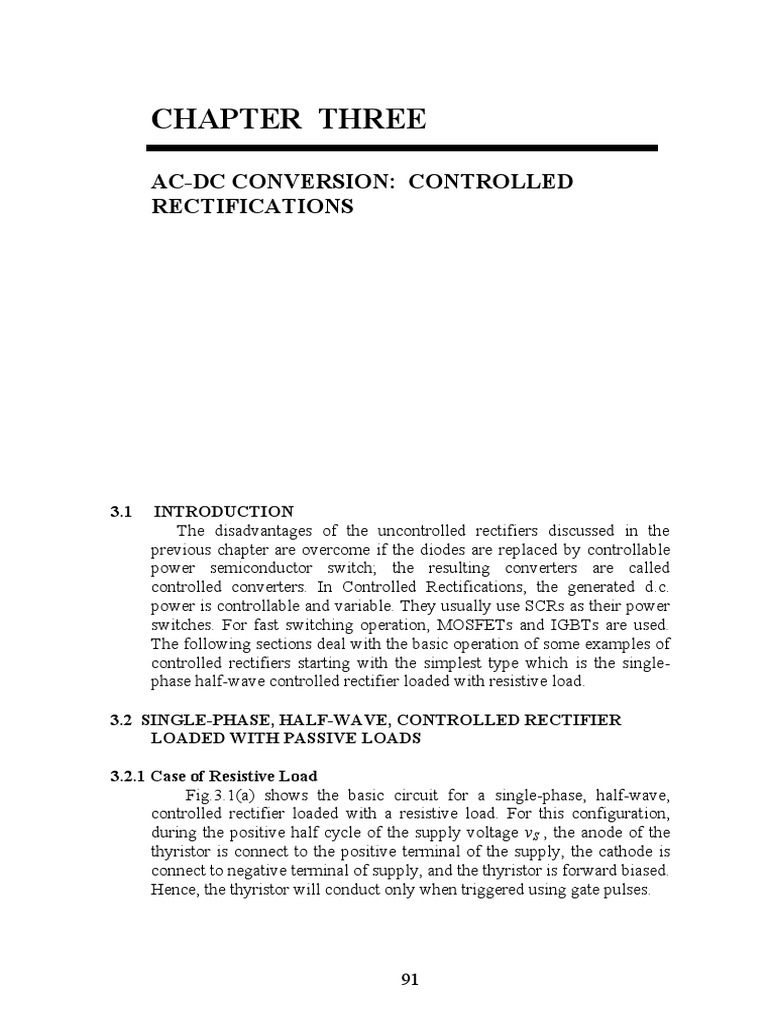 Chapter Three: Ac-Dc Conversion: Controlled Rectifications | PDF ...