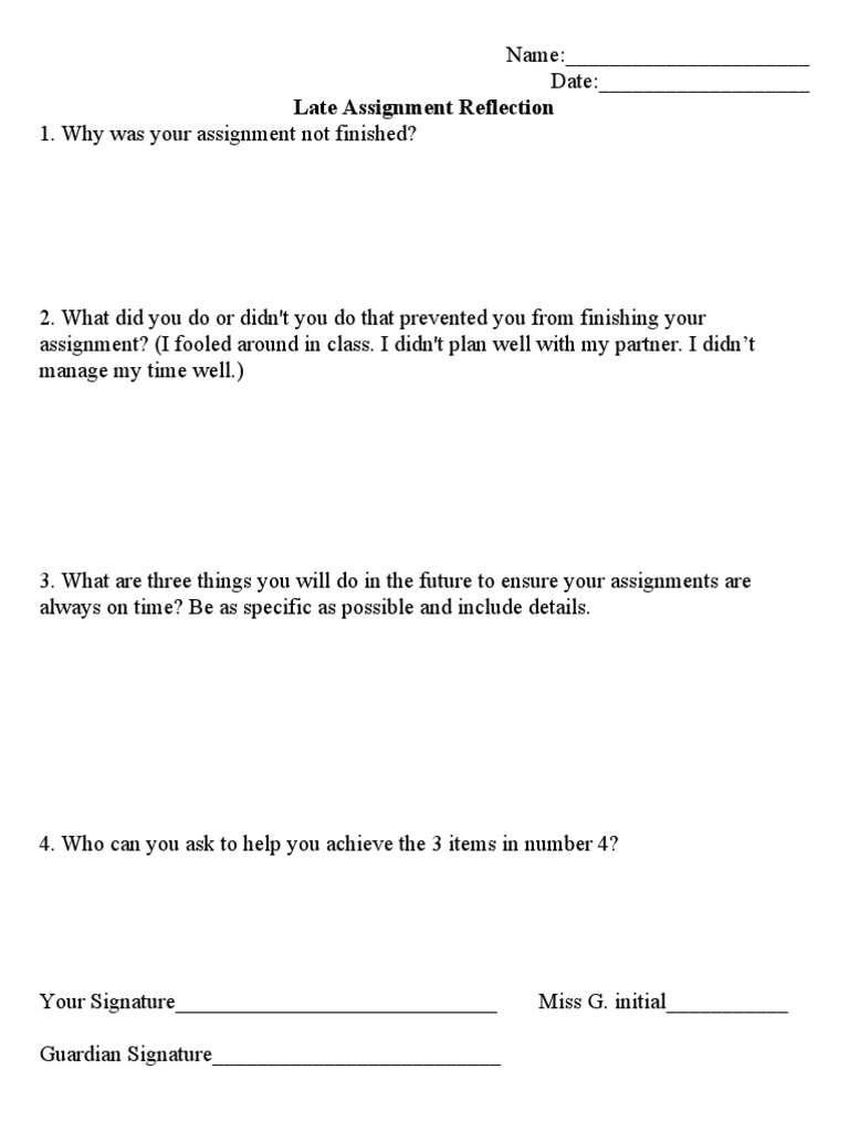 Late Assignment Reflection Form | PDF | Business