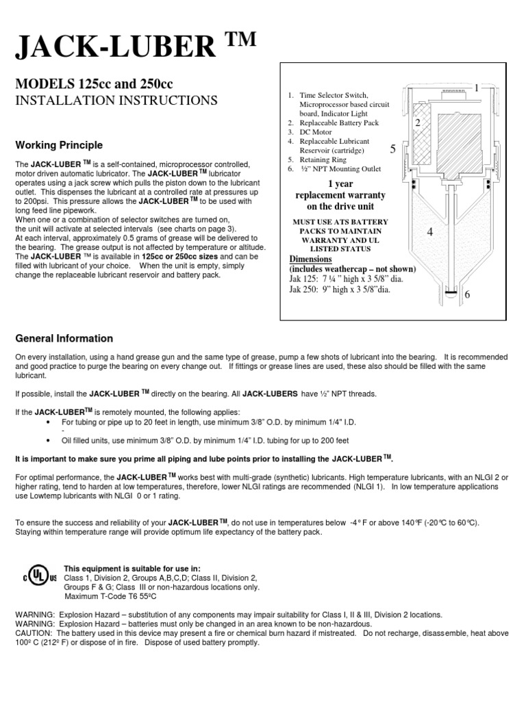 Jack-Luber: Installation Instructions | PDF | Lubricant | Manufactured ...
