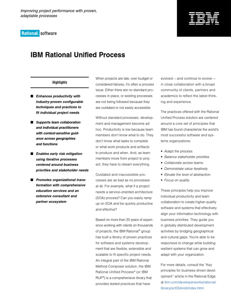 IBM Rational Unified Process: Improving Project Performance With Proven ...