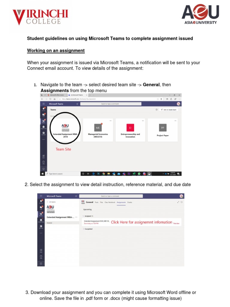 Student Guidelines On Using Microsoft Teams To Complete Assignment ...