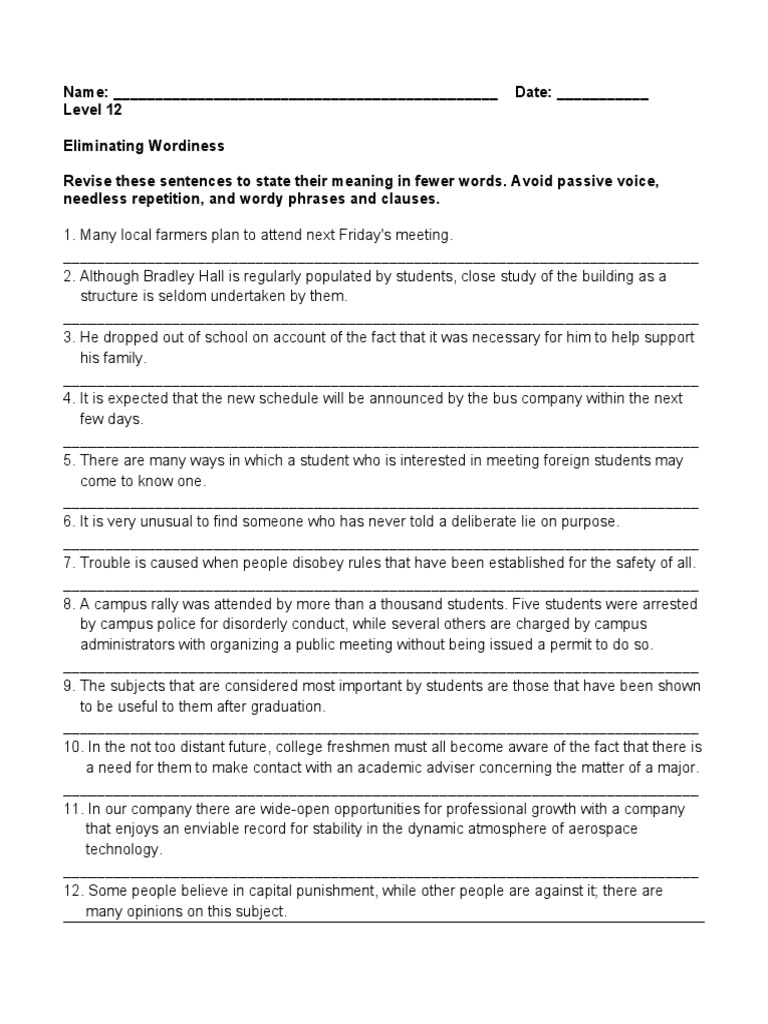 Wordiness Worksheets | PDF | Murder