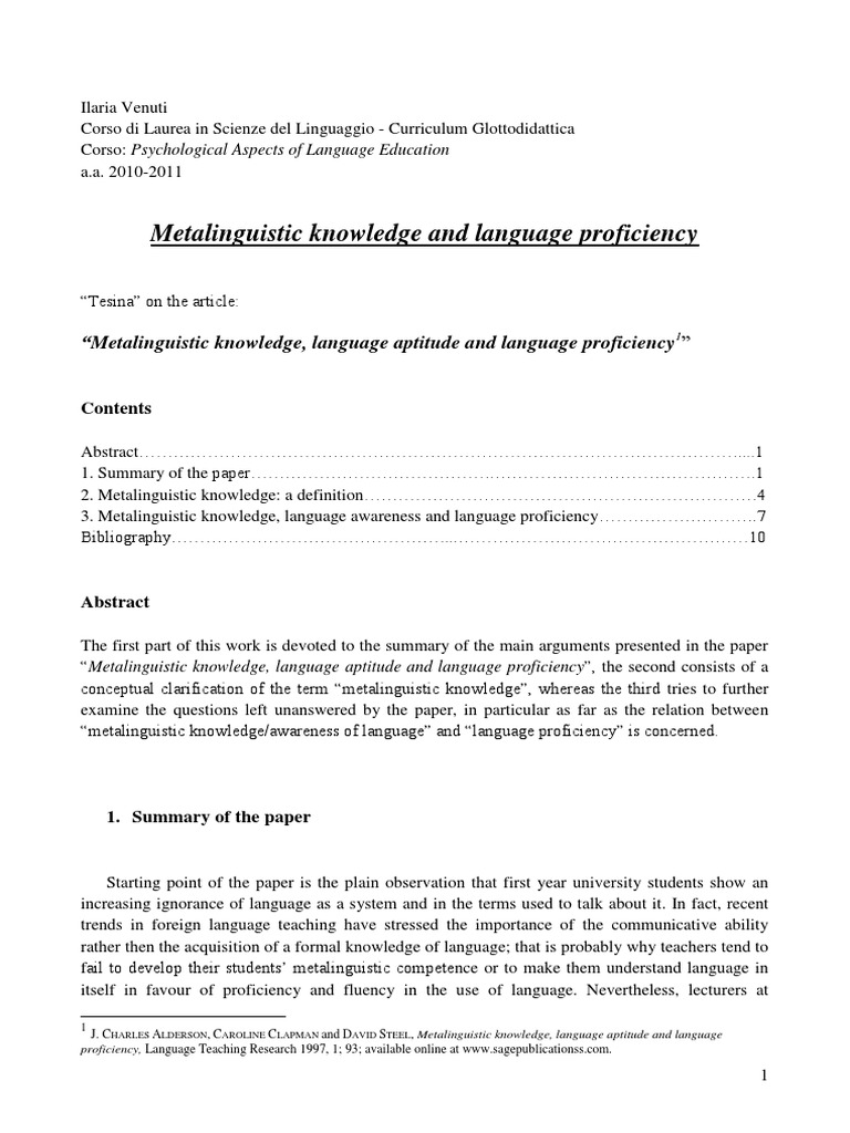 Metalinguistic Knowledge and Language PR PDF | PDF | Language ...