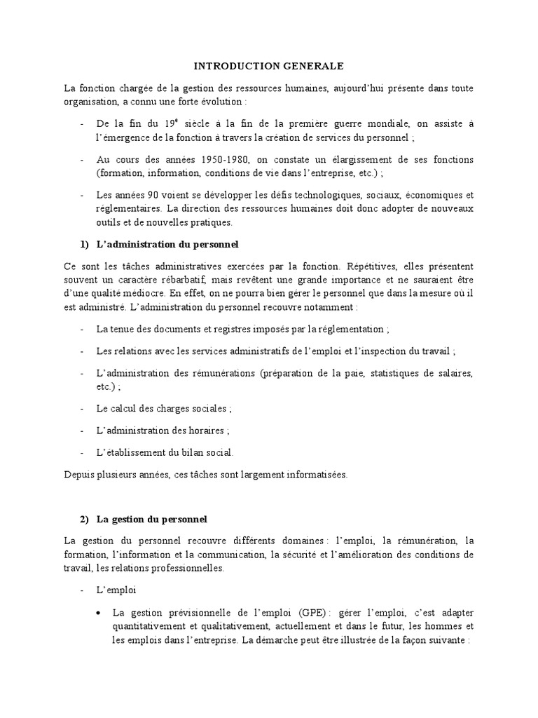 Évolution et Gestion des Ressources Humaines | PDF | Gestion des ...