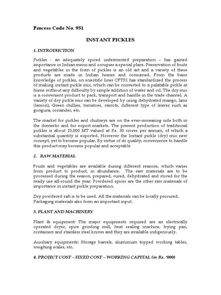 Process Code No. 951 Instant Pickles | PDF | Pickling | Chutney