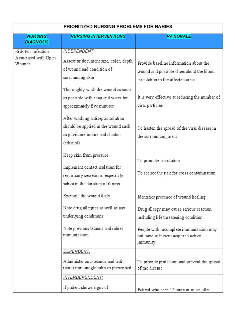 Prioritized Nursing Problems For Rabies: Nursing Diagnosis Nursing ...