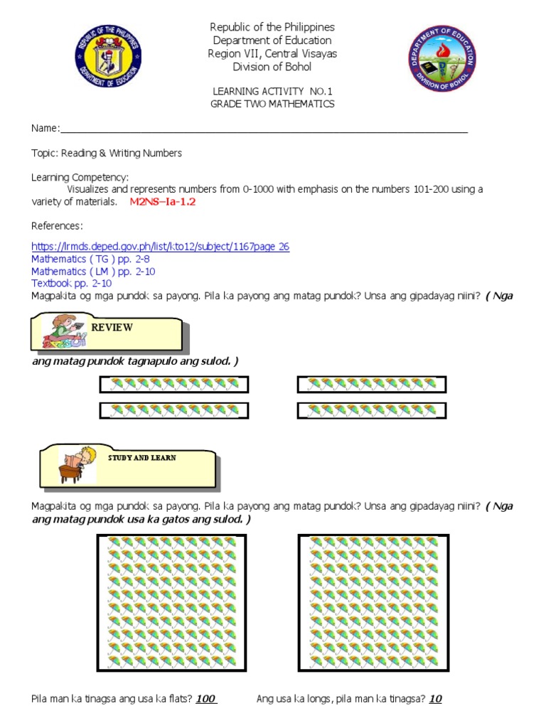Q1 Math 2 Learning Activity No.1 | PDF