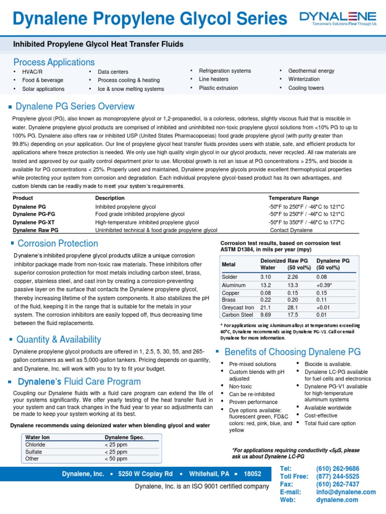 Dynalene - PG - Technical - Data - Sheet-020620 For Roto Therm p160 | PDF | Corrosion | Building ...