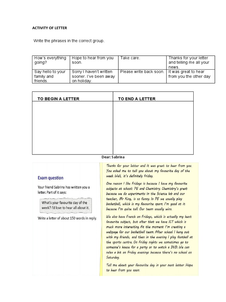 Activity of Letter | PDF