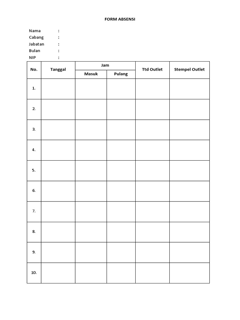 Formulir Absensi Karyawan | PDF