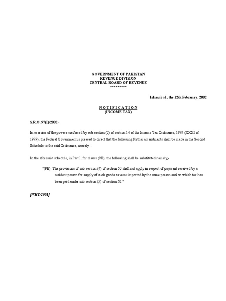 Government of Pakistan Revenue Division Central Board of Revenue ...