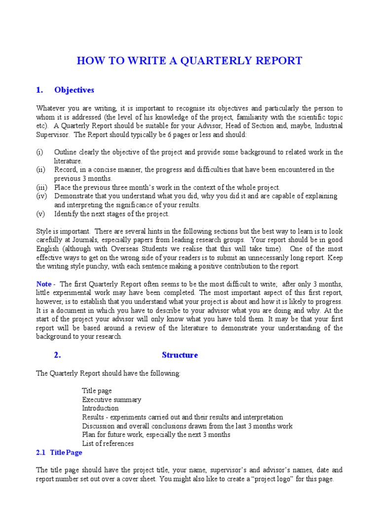 How To Write A Quarterly Report | PDF | English Language | Thesis