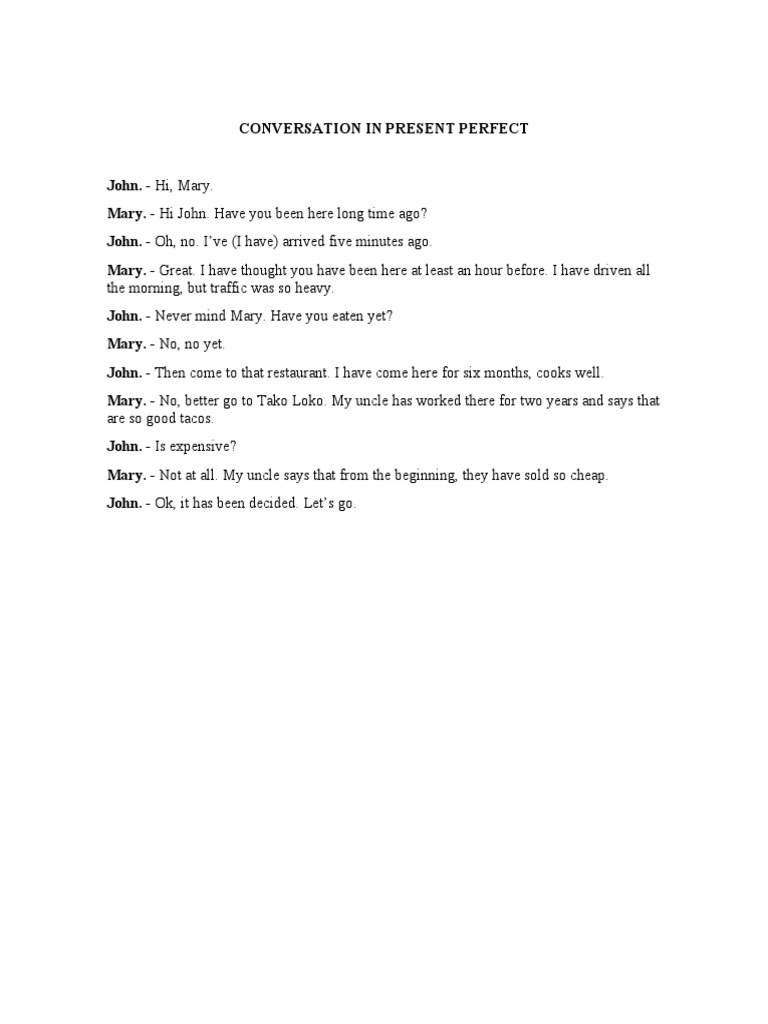 Present Perfect Conversation Example | PDF