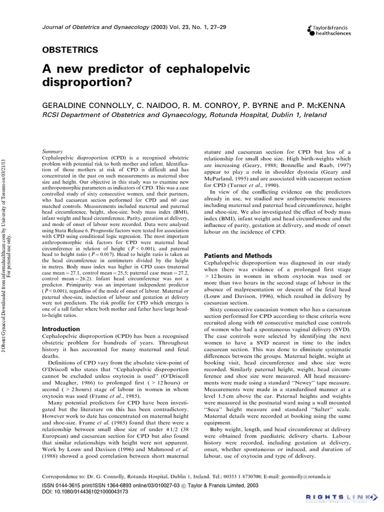 A New Predictor of Cephalopelvic Disproportion?: Obstetrics | PDF ...