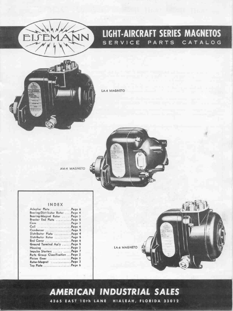 Eisemann Light-Aircraft Series Magnetos Service Parts Catalog LA-4 AM-4 ...