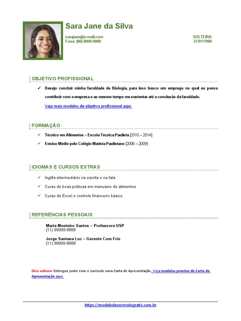 Modelo de Currículo para Primeiro Emprego | PDF