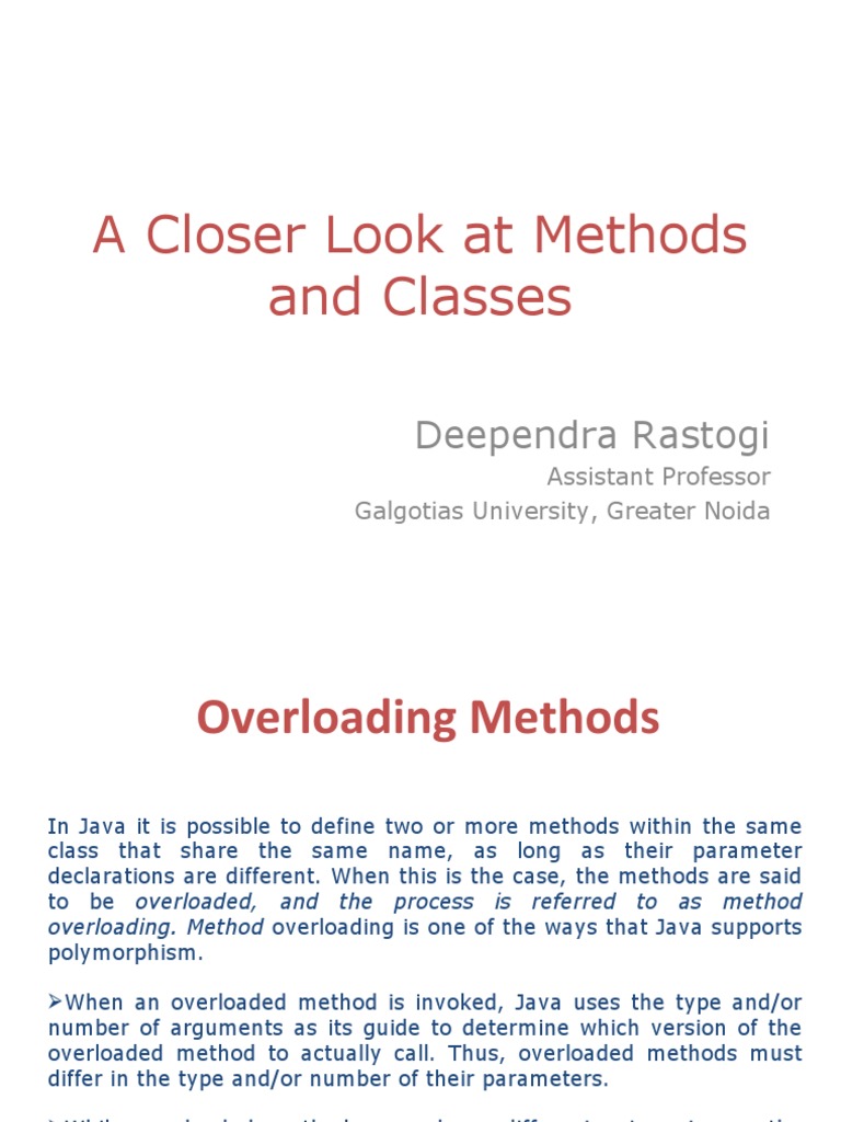 A Closer Look at Methods and Classes: Deependra Rastogi | PDF | Method (Computer Programming ...