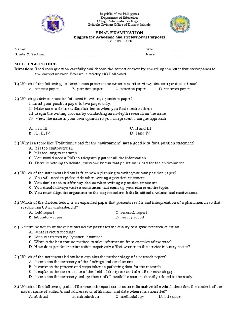 Test Questionaire Grade 11 Final | PDF | Questionnaire | Survey Methodology