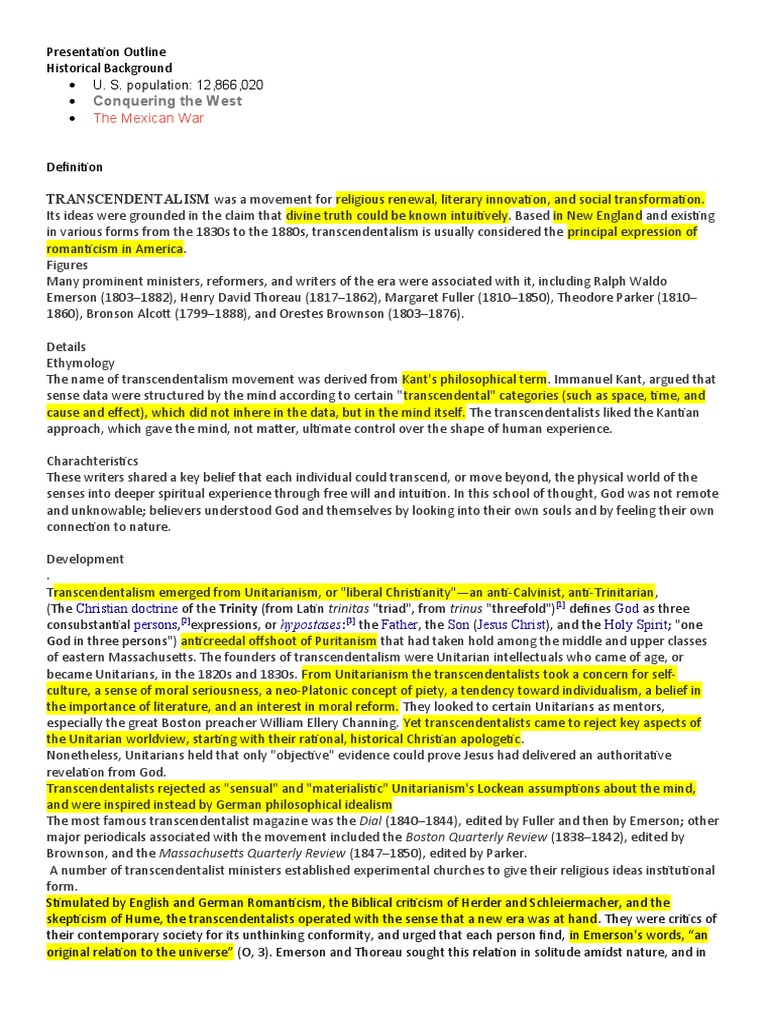 The Rise and Development of the Transcendentalist Movement in America ...