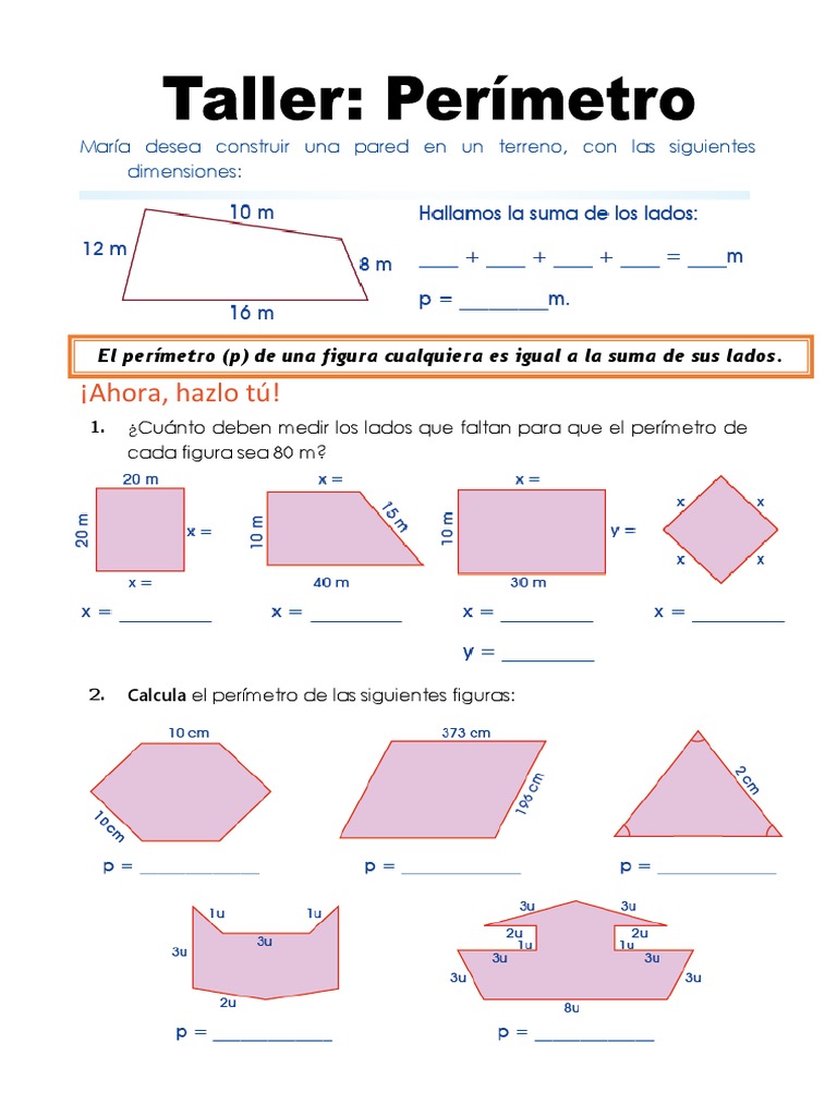 4° Matematica. Taller 6. Ejercicios de Perímetro | PDF | Enseñanza de ...