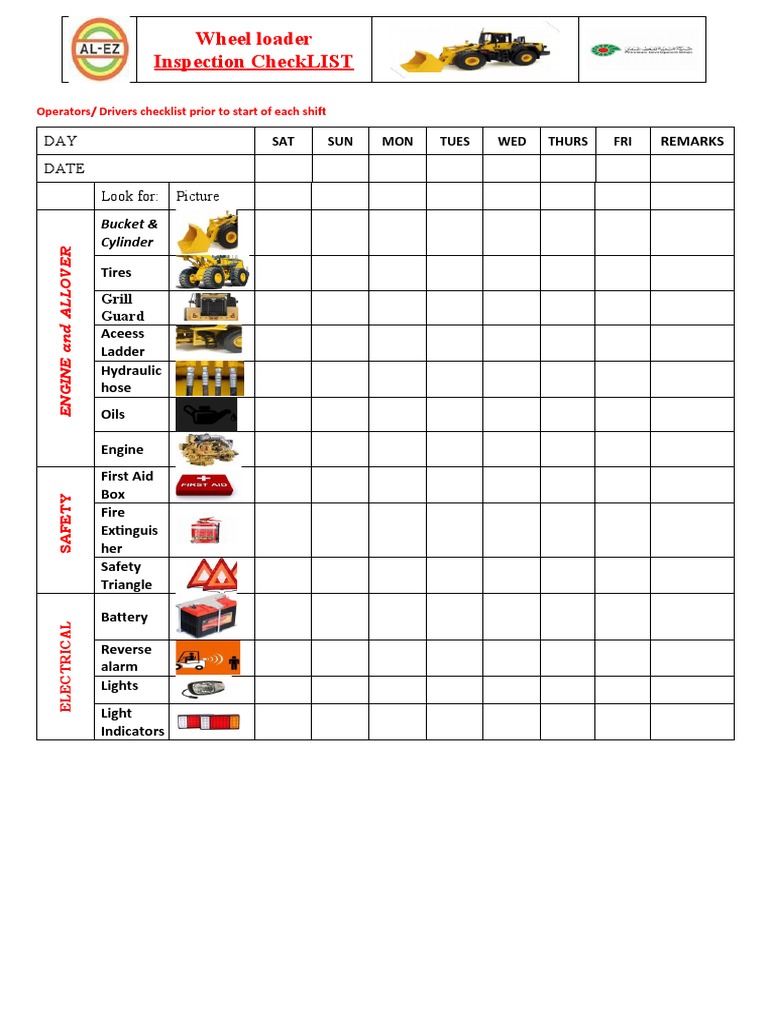 Wheel Loader Inspection Checklist: Remarks | PDF