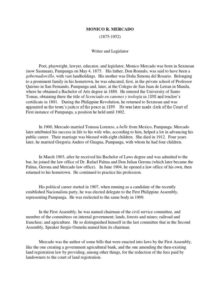 Monico R. Mercado PDF | PDF | Philippines | Social Institutions