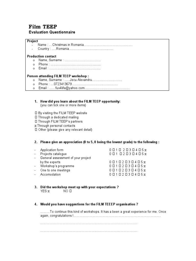 Film TEEP: Evaluation Questionnaire | PDF | Business | Computers