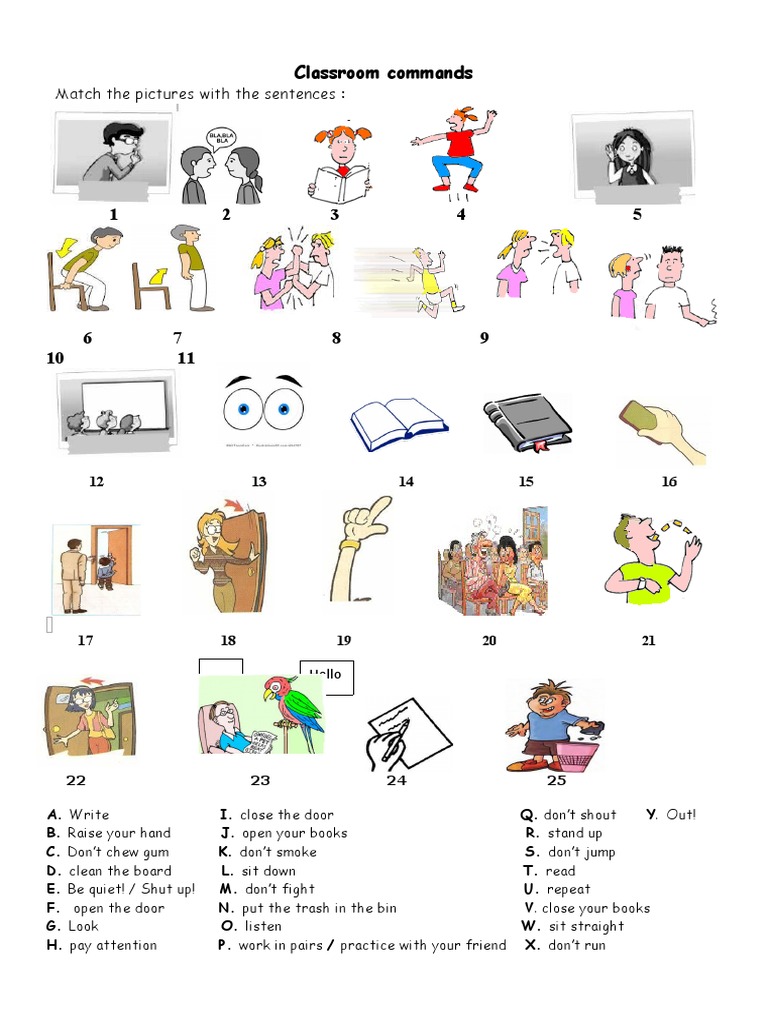 Classroom Commands Matching Activity | PDF