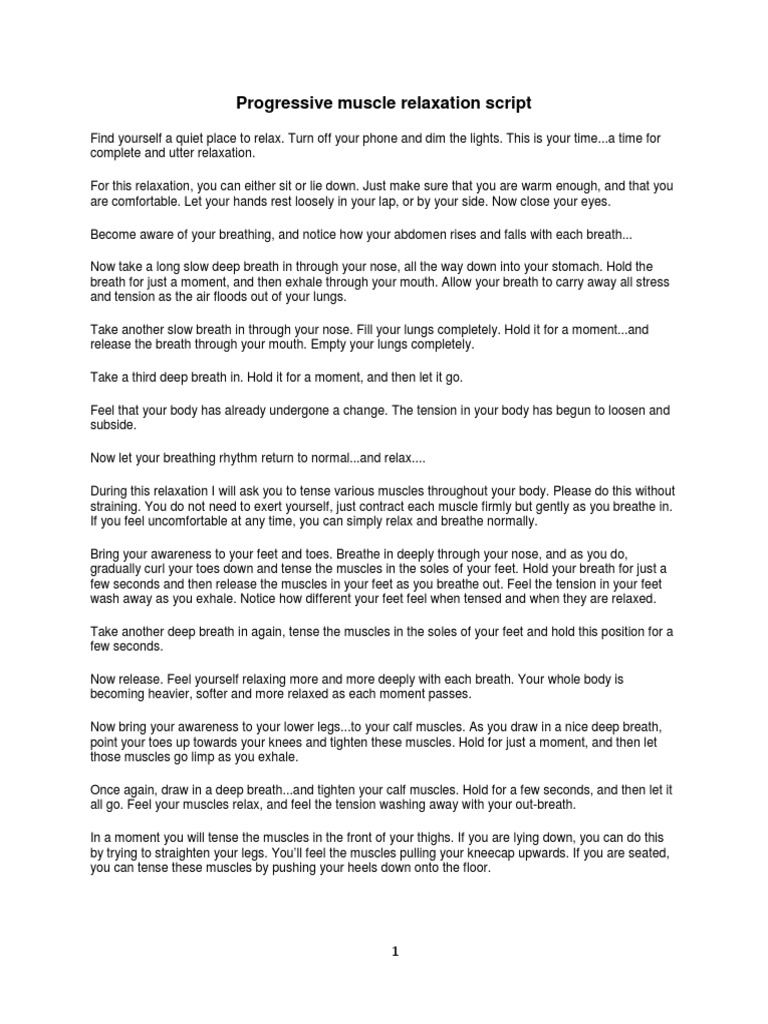 Guided Progressive Muscle Relaxation | PDF | Arm | Breathing