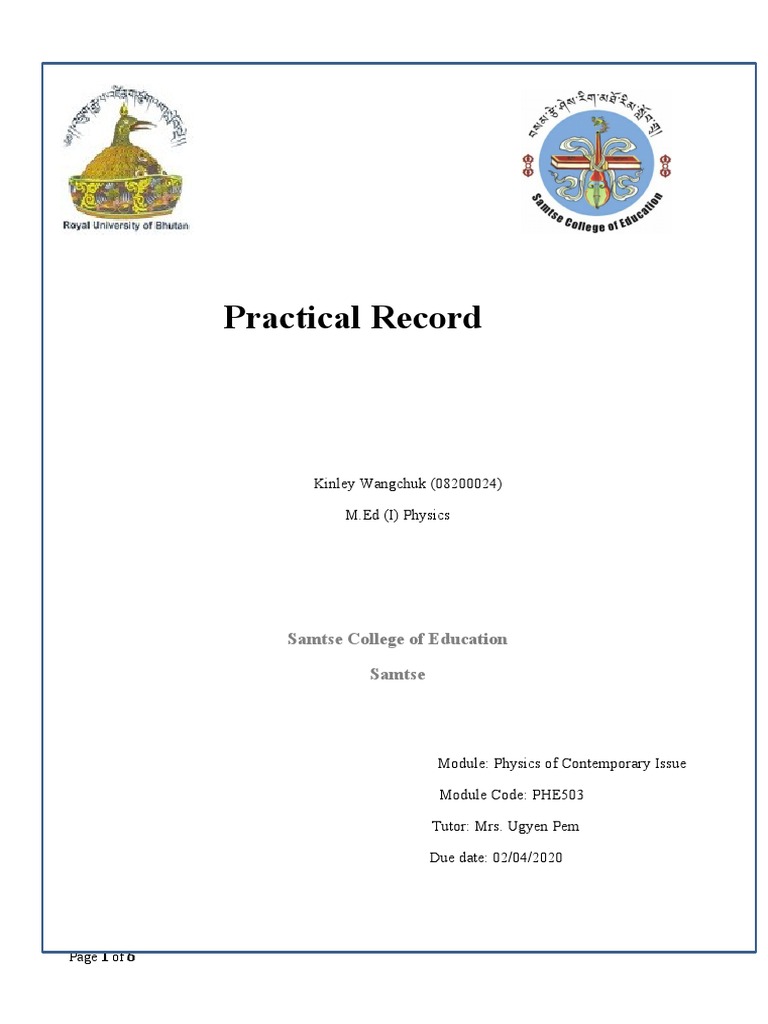 Practical Record: Samtse College of Education Samtse | PDF | Structural ...