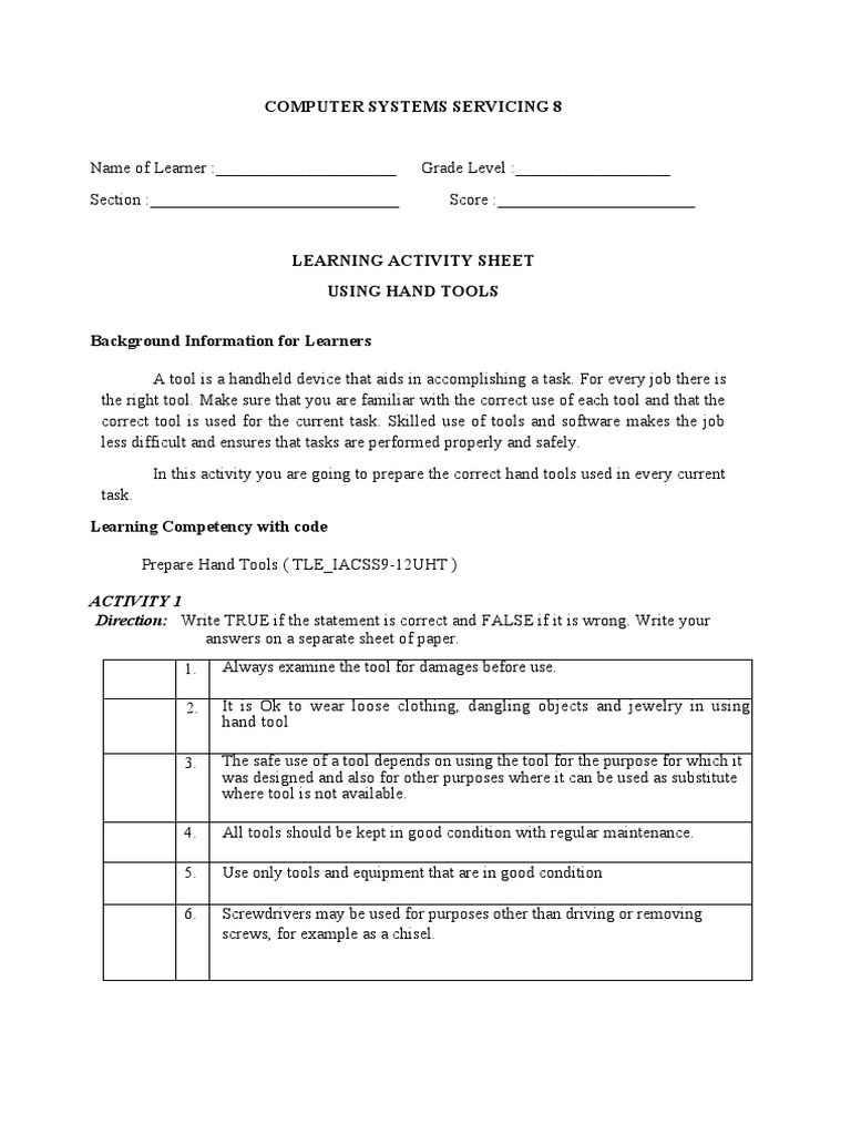 Use Hand Tools | PDF | Tools | Screw