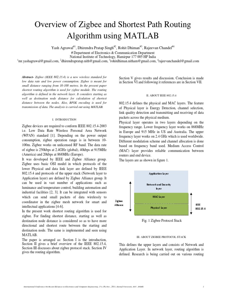 Overview of Zigbee and Shortest Path Routing Algorithm Using MATLAB ...
