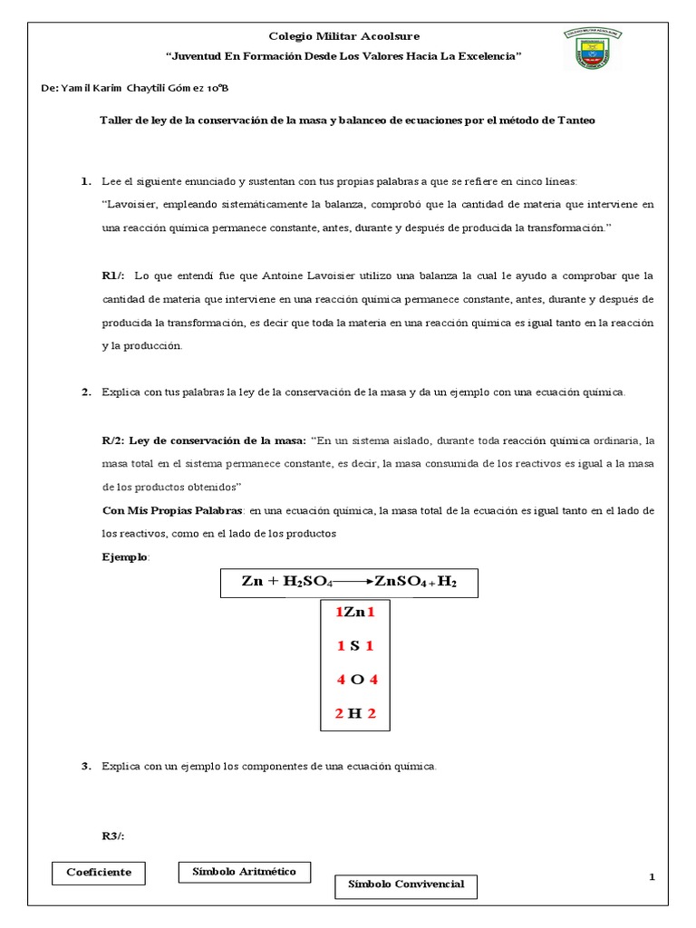 Conservación de la Masa en Reacciones Químicas | PDF | Masa | Química
