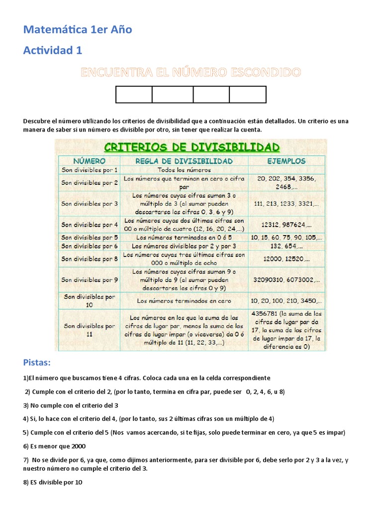 Encuentra el Número Escondido en Matemáticas | PDF | Enseñanza de ...