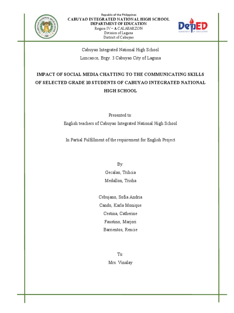 Impact of Social Media Chatting To The Communicating Skills of Selected ...