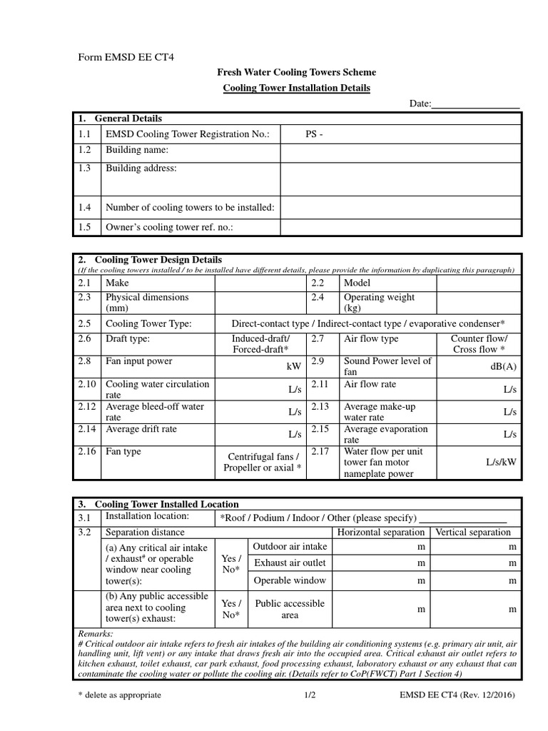 Form Emsd Ee Ct4: Fresh Water Cooling Towers Scheme Cooling Tower ...