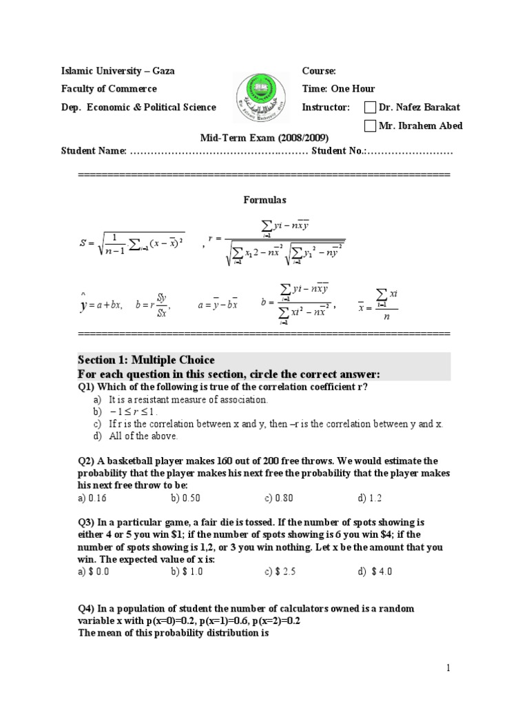 Section 1: Multiple Choice For Each Question in This Section, Circle The Correct Answer | PDF ...