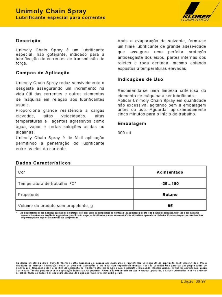 Unimoly Chain Spray PT | PDF | Temperatura | Ciências Físicas