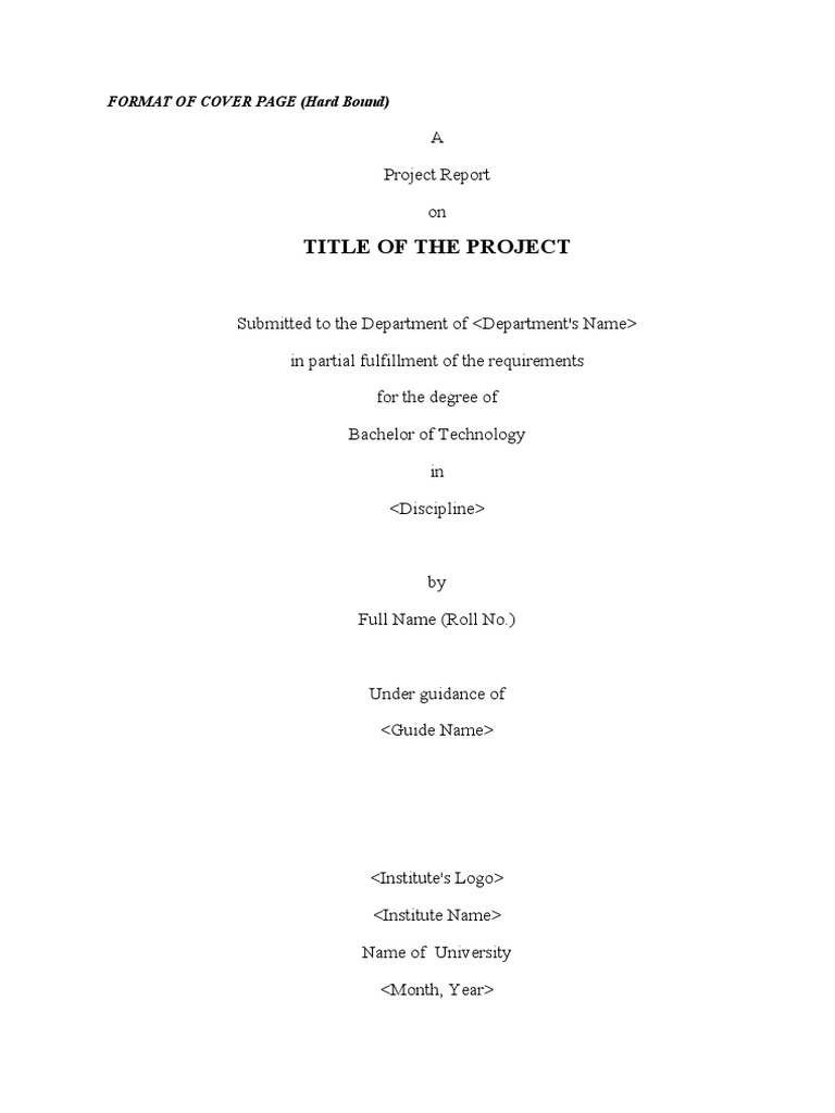 Title of The Project: Format of Cover Page (Hard Bound) | Download Free ...