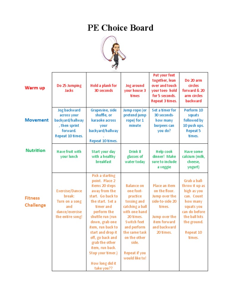 Pe Choice Board | PDF | Sports | Leisure